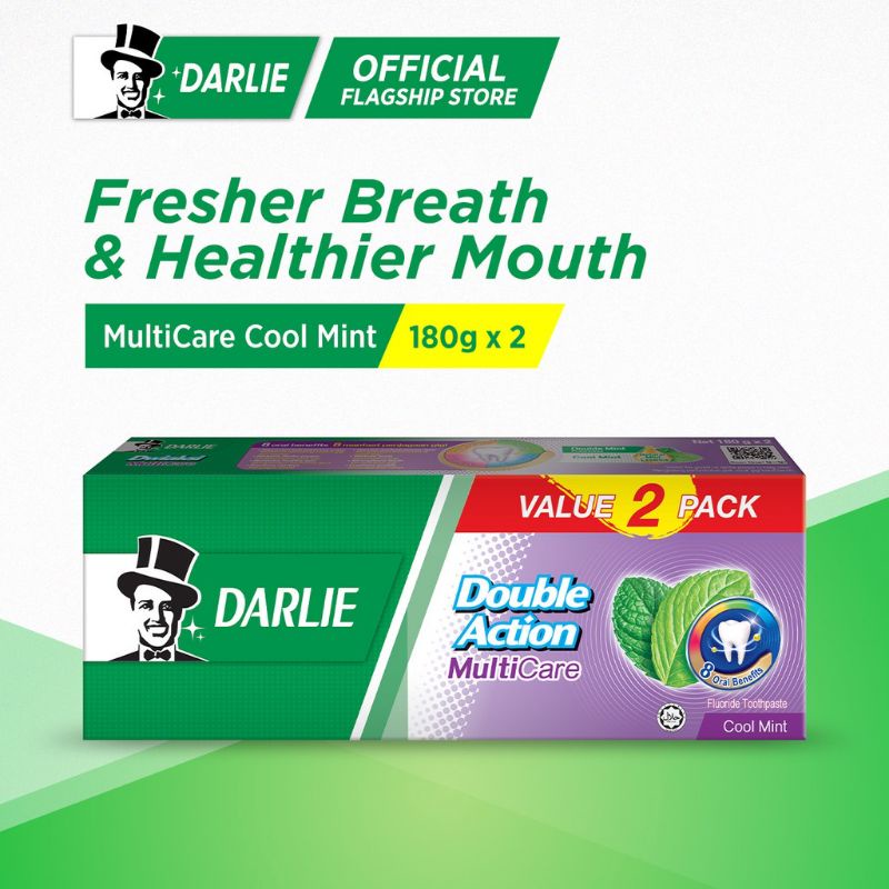 Darlie Double Action Multicare Toothpaste Cool Mint 180g x 2 Value Pack ...