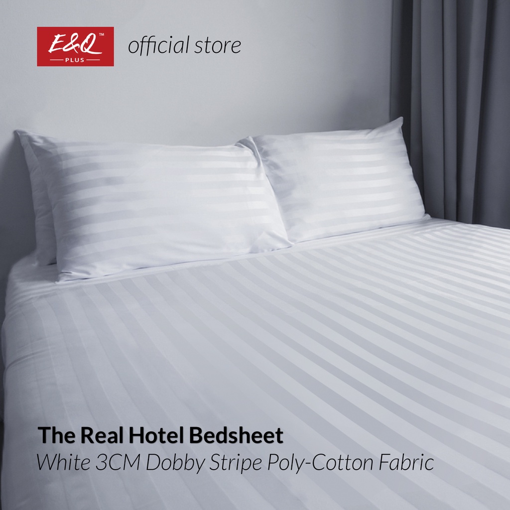 E&Q Hotel 3CM Dobby Stripe Fitted Bedsheet Plain White / Cadar Hotel ...