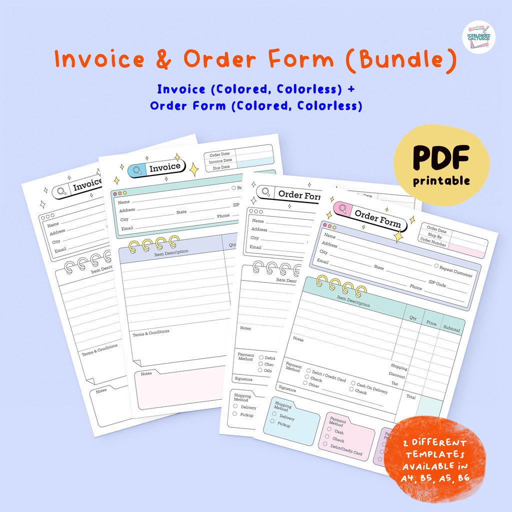 (Series F) Color/Colorless Invoice & Order Form - Business Planner ...