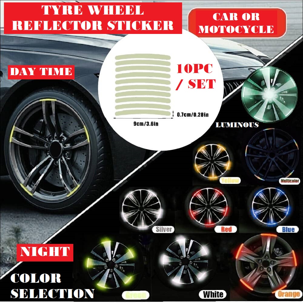 Car Reflective Sticker Tire Tyre Tayar Rim Reflector Film Tape Warning ...