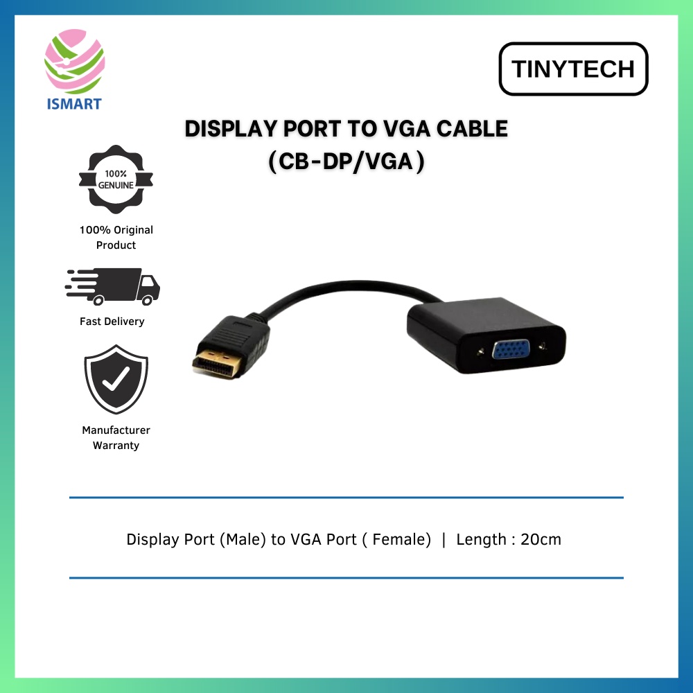 Tinytech Cable CB-DP/VGA Display Port to VGA Plug & Play | Shopee Malaysia