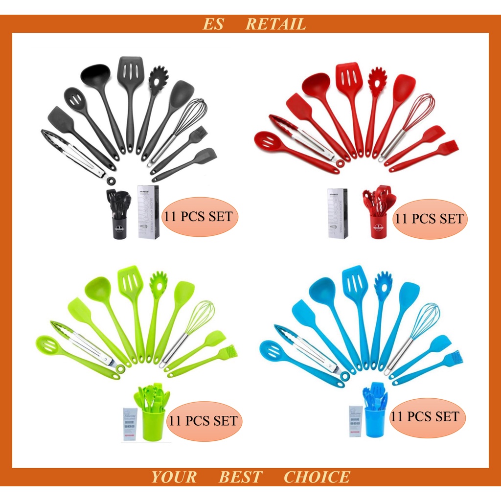 11 pcs silicone cooking set Cooking tools Kitchen utensil set, senduk ...