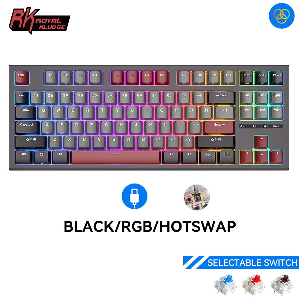 NEW Royal Kludge RK R87 87 Key Wired Professional Game Hotswap ...