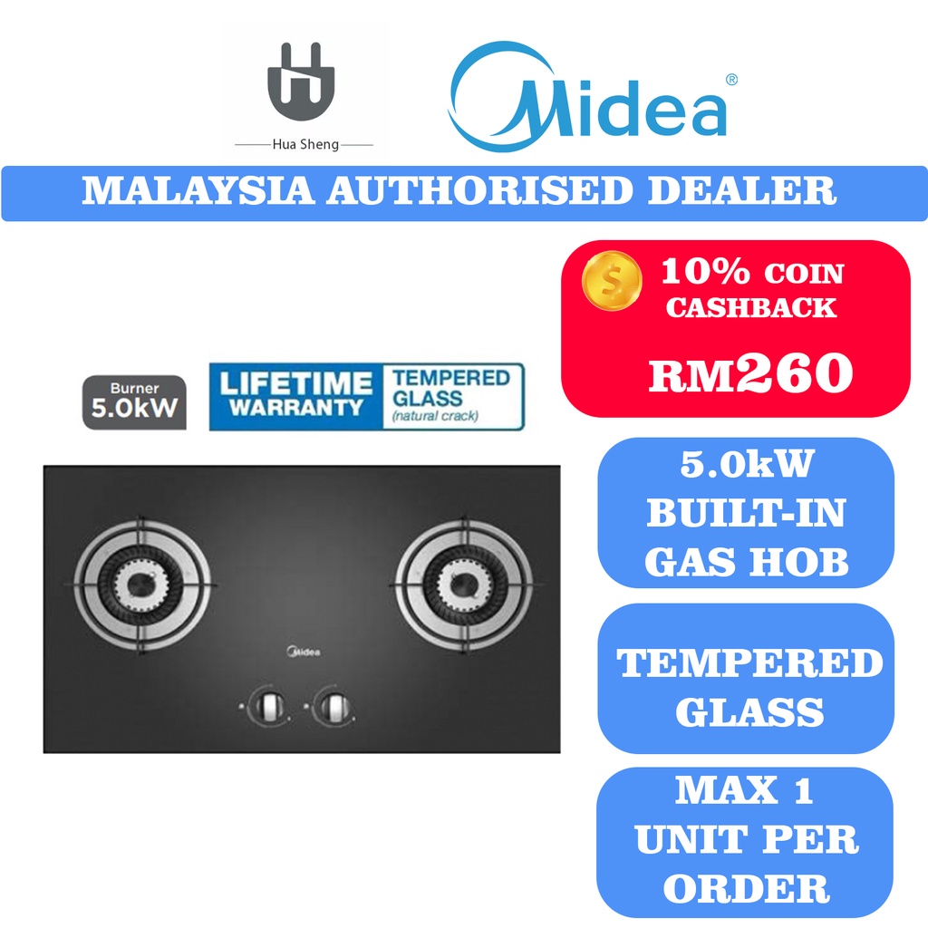 Midea MGH-76Q60B 2 Burner Built-In Glass Cooker Gas Hob (5.2kW ...