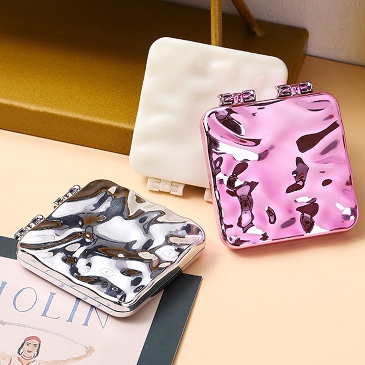 Portable Electroplated Small Mirror Folding Makeup Mirror Hand-held ...