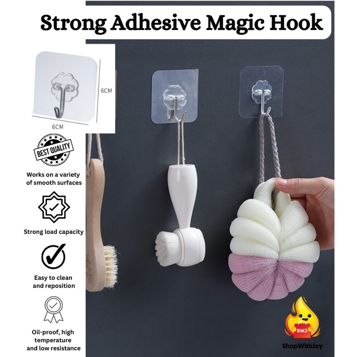 【ShopWithJoy】1pc Reusable Wall Hooks Strong Adhesive Magic Hook Hanging ...