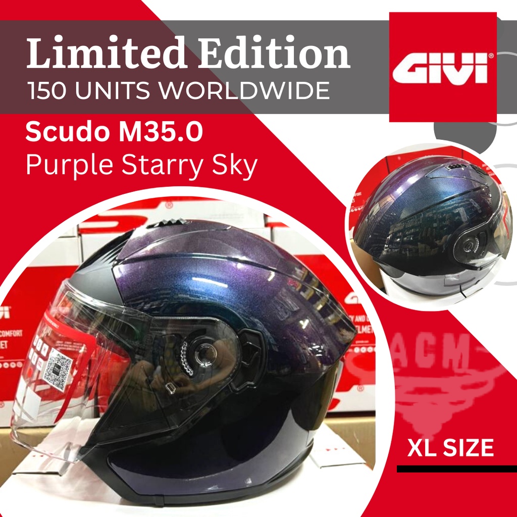 GIVI Limited Edition M35.0 Jet Scudo Double Visor Helmet XL Lembayung Rainbow Purple Starry ...