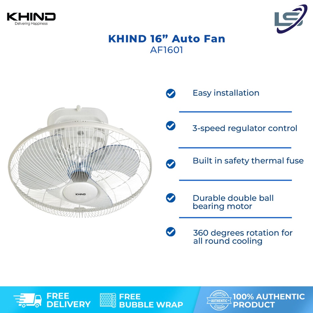 KHIND 16" Auto Fan AF1601 | 3 Speed Regulator Control | Durable Ball ...