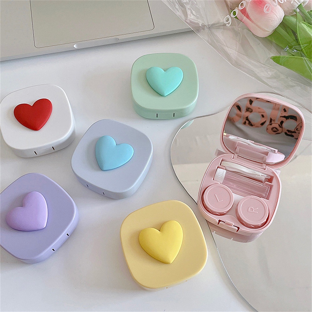 Contact Lens Box Macaron Color Square Love Portable Mirror Cute Contact ...