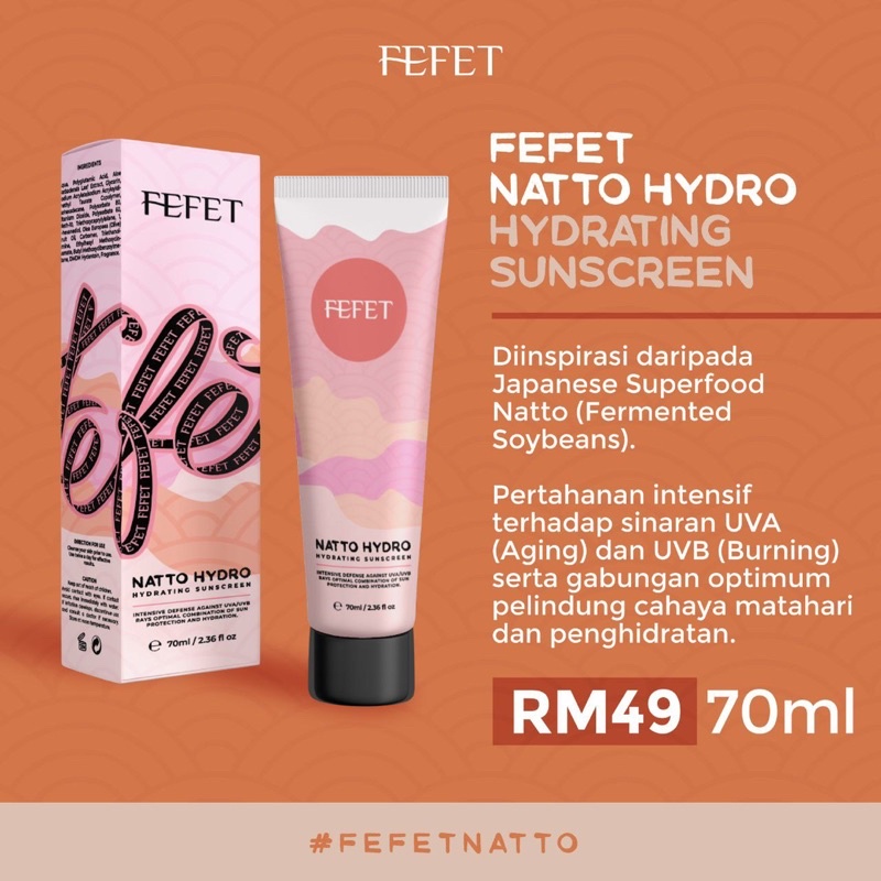 FEFET NATTO HYDRO | HYDRATING SUNSCREEN 70ML | Shopee Malaysia
