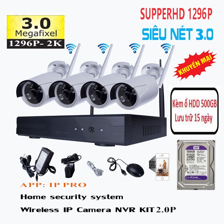 4 Channel Wifi Camera KIT NVR KIT Super HD 3.0Mpx - With Microphone ...