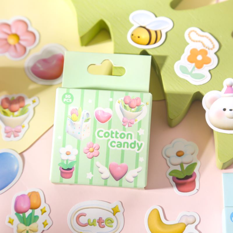 50 Pcs Boxed Cartoon Cotton Candy Series Stickers Student Lovely ...