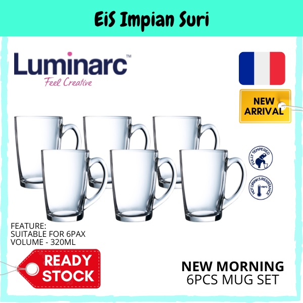 (Ready Stock!!) Luminarc New Morning 6pcs Glass Mug Set Gelas Cawan ...