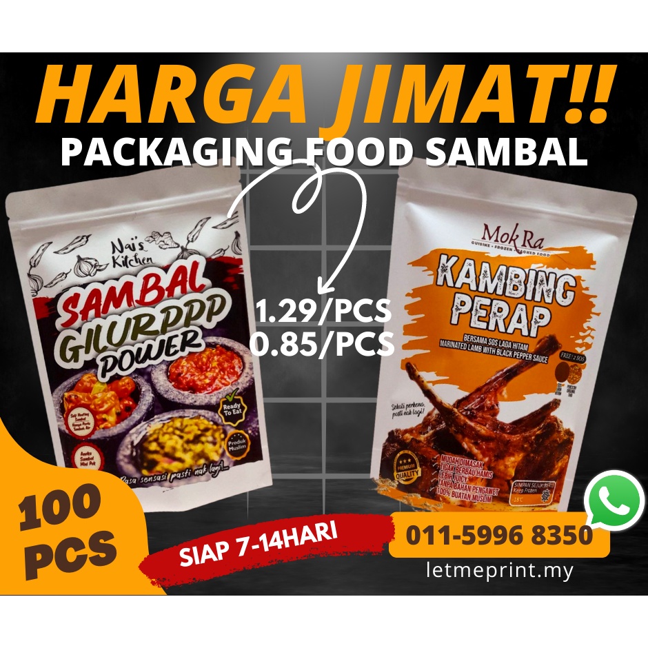 PACKAGING PES SAMBAL Stand Pouch Custom Design Min 100pcs only. Harga ...