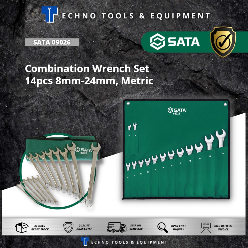 SATA 09026 Combination Wrench Set 14pc, 8mm-24mm, Metric, 3kg | Shopee ...