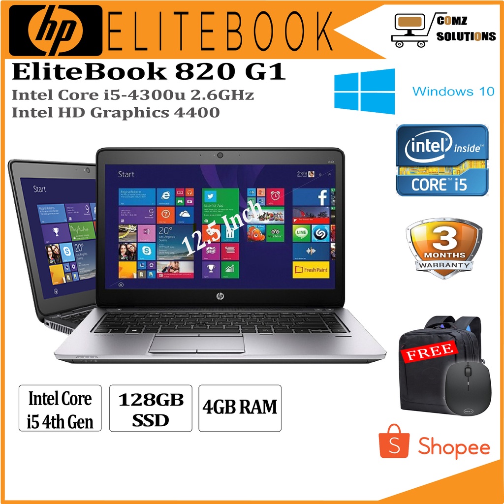 HP EliteBook 820 G1/ Intel Core i5-4th Gen / 4GB RAM / 128GB SSD / 12.5" | Shopee Malaysia