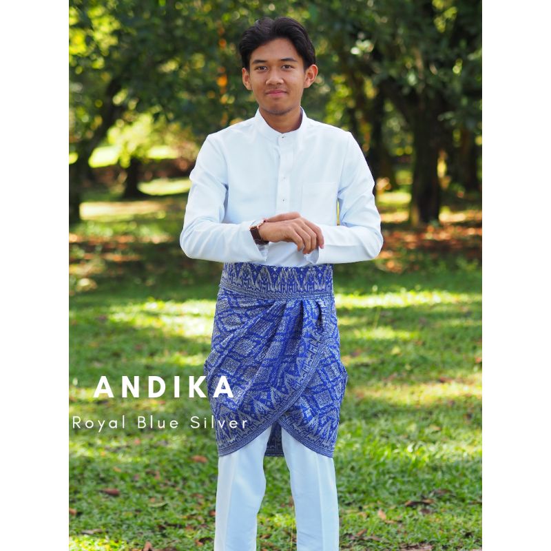 Sampin Instant Andika Dewasa songket bunga penuh warna Royal Blue sulam ...