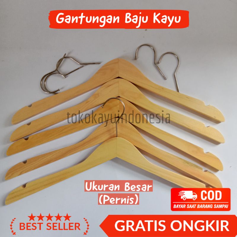 KAYU GANTUNGAN Large Pine Wood Clothes Hanger Coated With Varnish ...