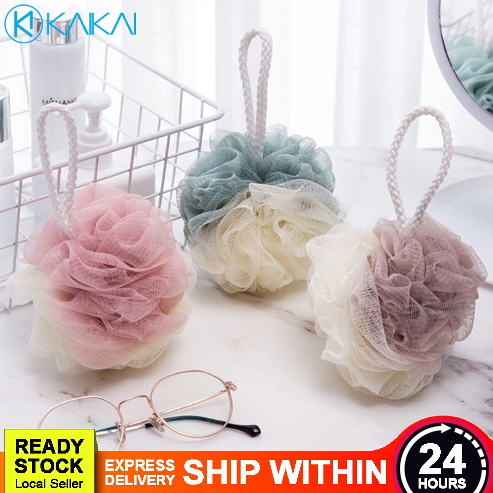 🔥 LONG HANGER 🔥 Loofah Soft Shower Mesh Flower Bath Ball Body Shower ...
