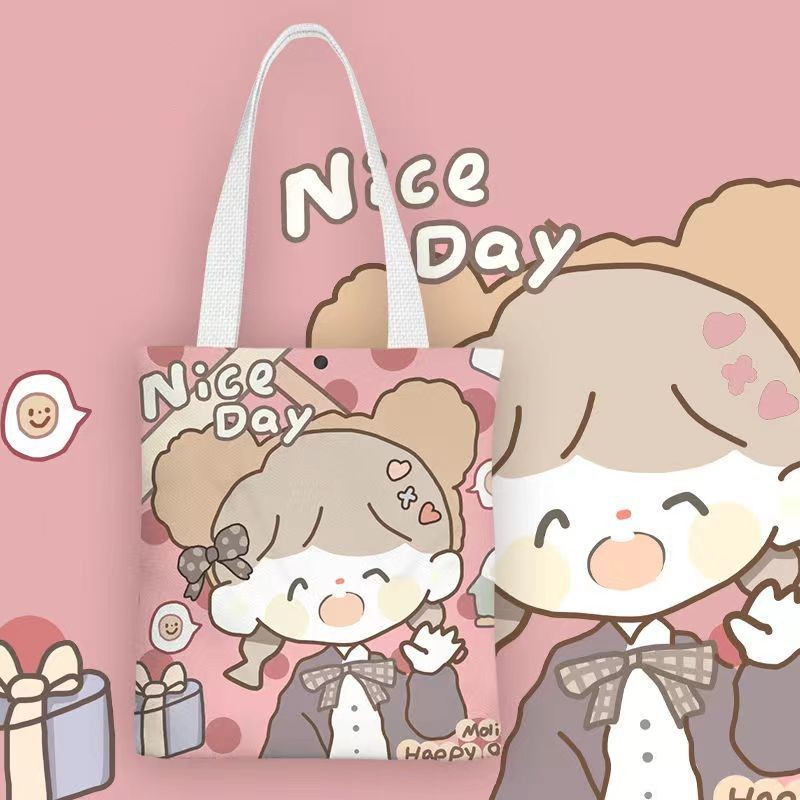 Cute Cartoon Tote Bags Simple School Student Class Bag Cute Girl Canvas ...