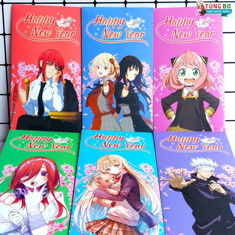 Set of 6 Anime Character Red Packets (Makima, Anya, Chisato, Miku ...