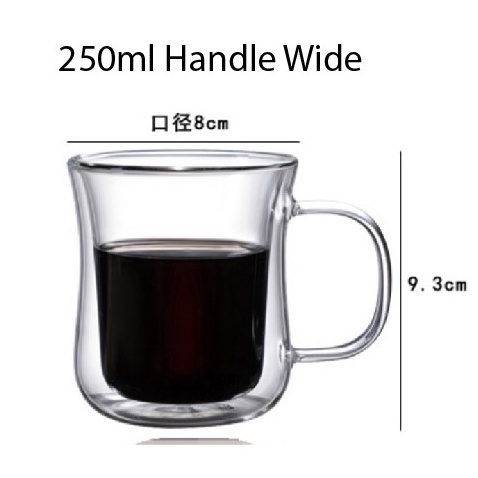 (Ready Stock)Coffee Espresso Tea Double Wall Borosilicate Glass Cup Mug Handle 80ml 150ml 250ml ...