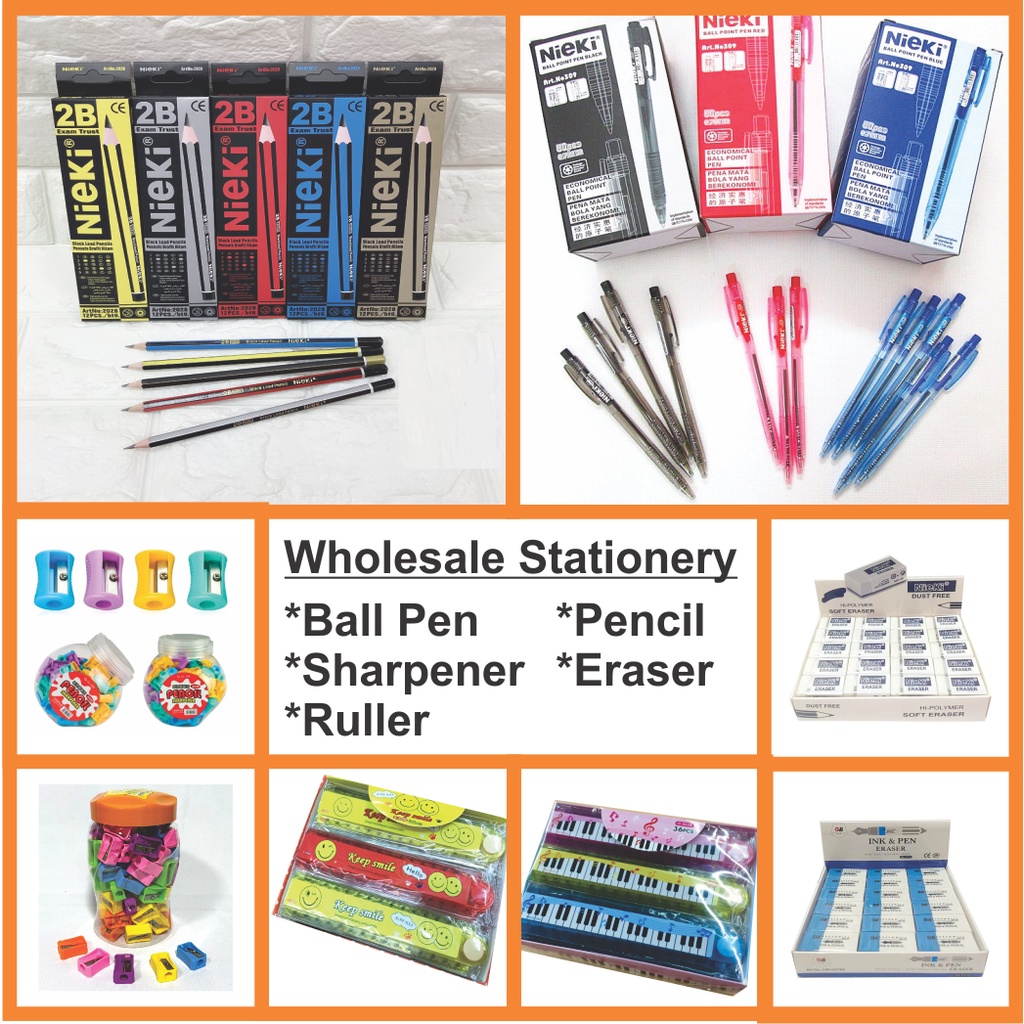 [12'S] 2B PENCIL / [50 PCS] NIEKI BALL POINT PEN 0.7MM / ERASER ...