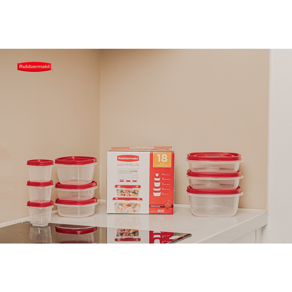 Rubbermaid USA red lid plastic food container set with vent (9 ...