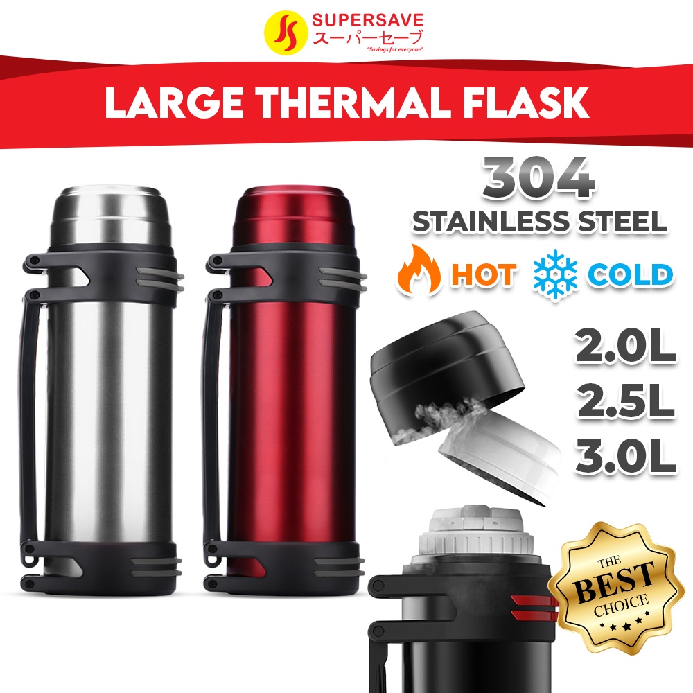 SUPERSAVE 2L/2.5L/3L Large Thermal Insulated Flask Camping Travel Thermo Vacuum Heat Resistance ...