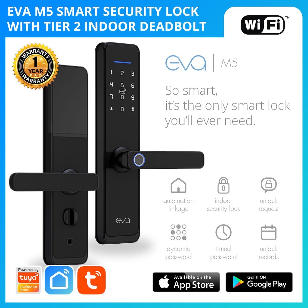 Eva M5 WiFi Mortise Smart Door Lock with Double Manual Security Lock ...