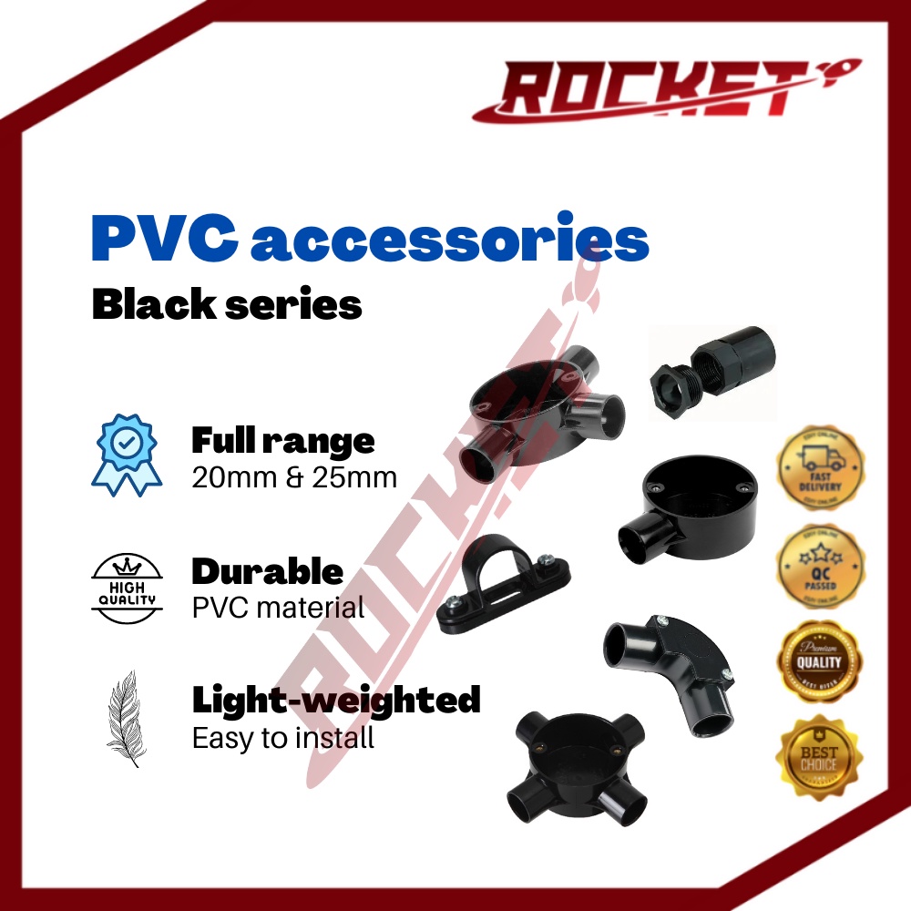 ROCKET PVC Black Conduit Accessory Superb Quality paip hitam penyambung ...