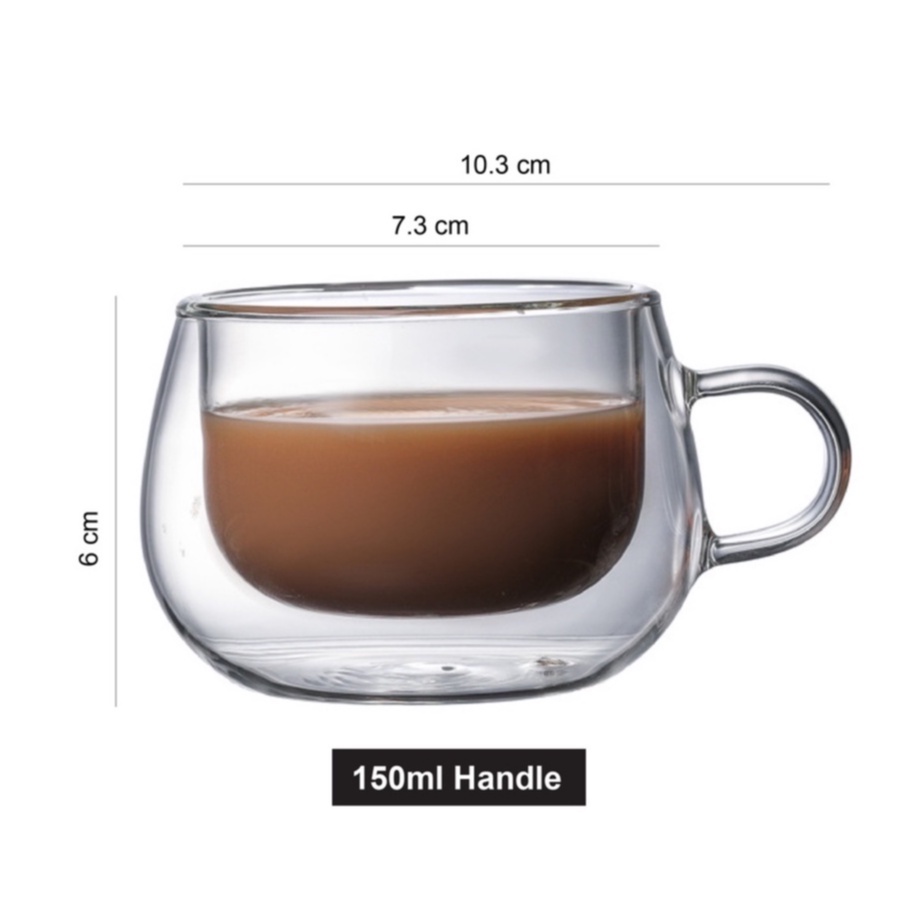 (Ready Stock)Coffee Espresso Tea Double Wall Borosilicate Glass Cup Mug Handle 80ml 150ml 250ml ...