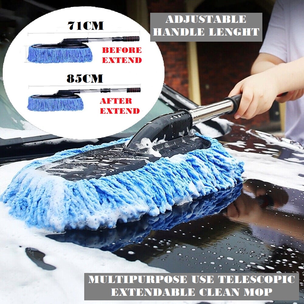 Car Wash Mop Brush Telescopic Rod Adjustable Duster Cleaner Microfiber ...
