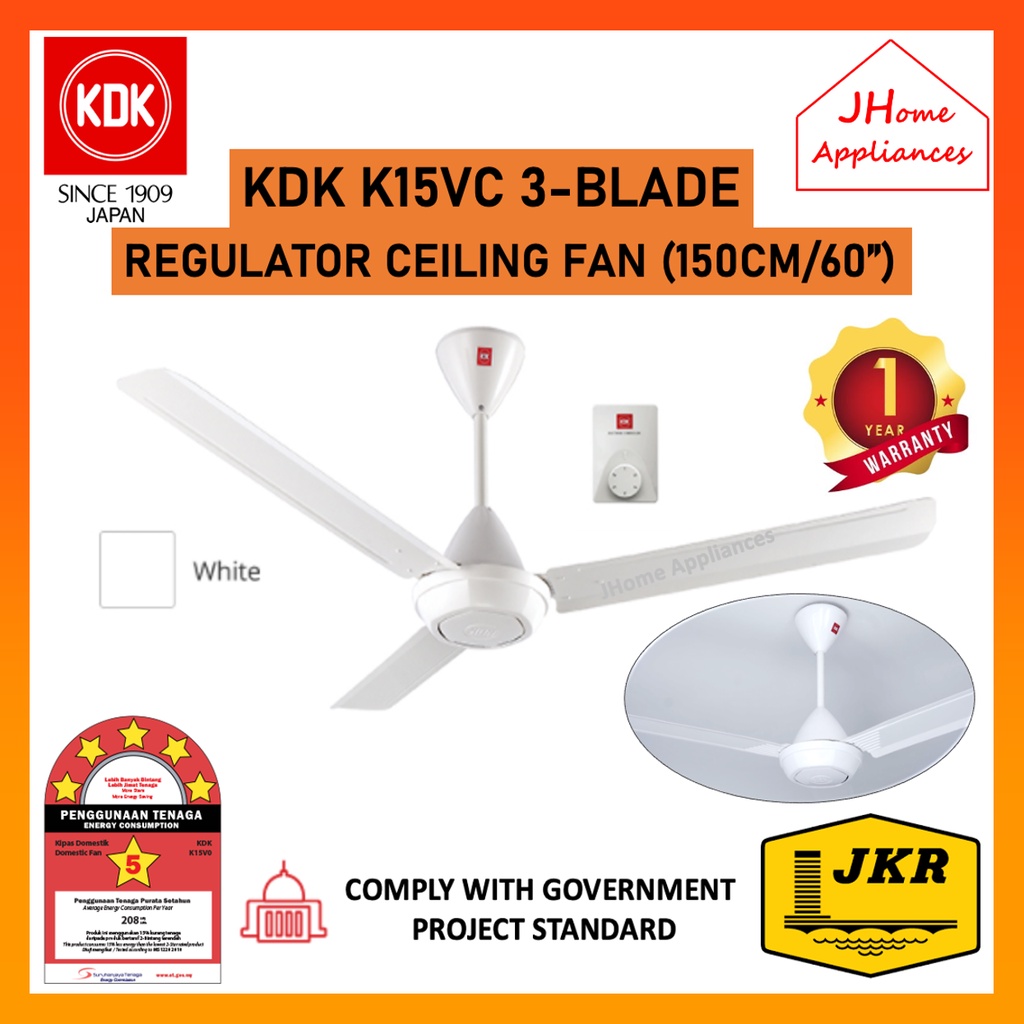 KDK K15VC PROJECT REGULATOR CEILING FAN (150CM / 60") WHITE KIPAS ...