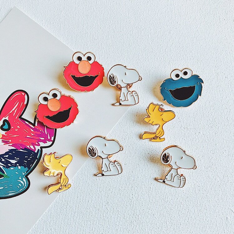 Cartoon Sesame Street Snoopy Enamel Pins Anime Lapel Brooches Cute ...