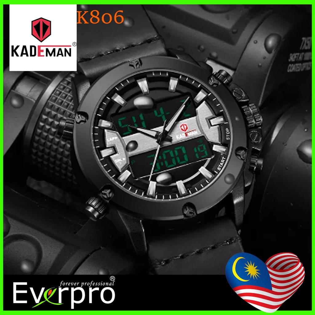 Product details of KADEMAN K806 Fashion Men Digital Watch Leather Strap Dual Display Watch Brand ...