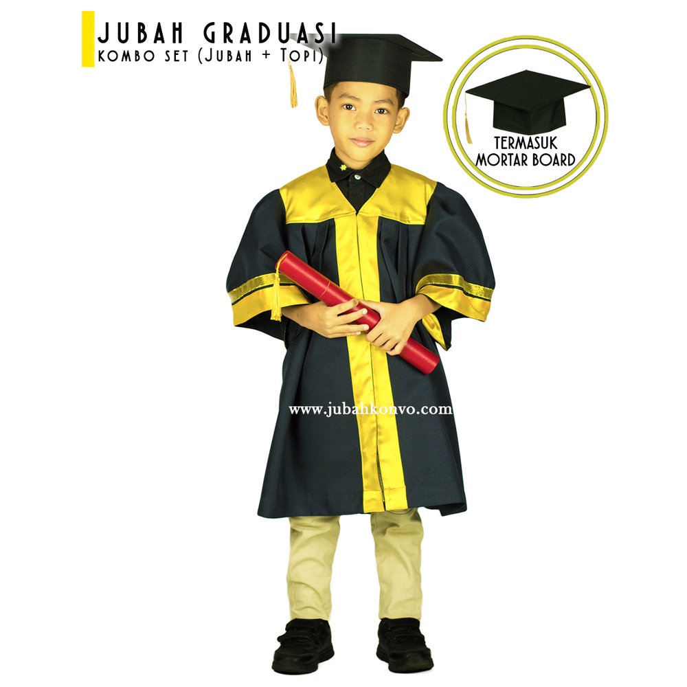 (SEKOLAH RENDAH) JUBAH KONVO GRADUASI PREMIUM SATIN EXLUSIVE BLACK ...