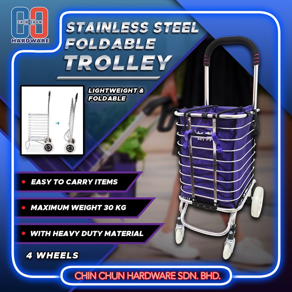 4 WHEELS FOLDABLE SHOPPING GROCERY TROLLEY|ALUMINIUM TROLLEY|MARKET ...