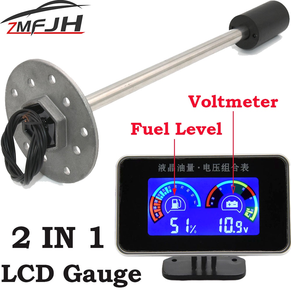 DC 12V/24V Vehicle Car LCD Fuel Level Gauge Voltmeter 2 IN 1 Truck ...