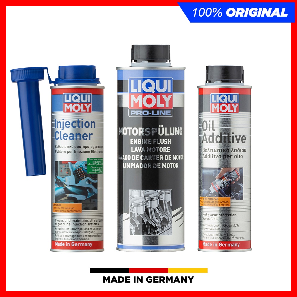 (3 IN 1 ADDITIVES) Liqui Moly ENGINE FLUSH + MOS2 OIL ADDITIVE + INJECTION CLEANER 20810+2591 ...