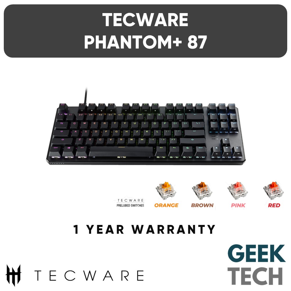 TECWARE Phantom+ 87 TKL Tenkeyless RGB Wired Mechanical Keyboard - Hot ...