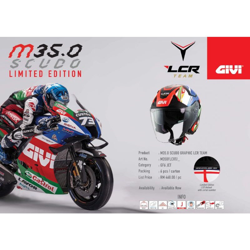 GIVI M35.0 SCUDO 2500pcs Limited Edition LCR Team Double Visor | Shopee ...