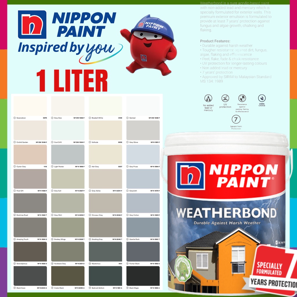 🔥 FOC FREE GIFT 🔥1 LITER NIPPON WEATHERBOND EXTERIOR WALL PAINT /CAT ...