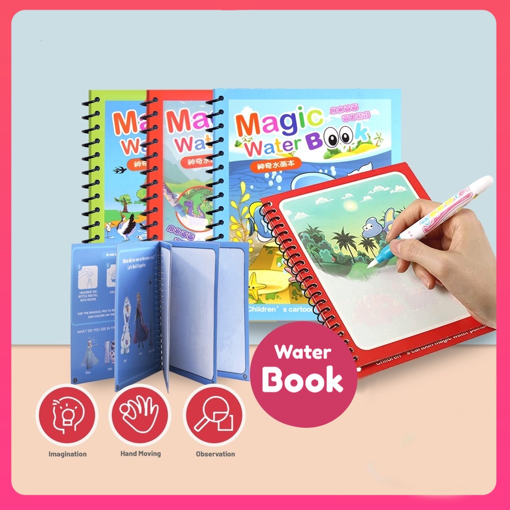 GS Baby Care Magic Water Drawing Reusable Colouring Book 8 Pages Doddle ...