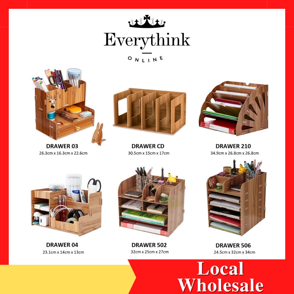 DIY WOODEN STATIONERY FILE RACK DESKTOP DRAWER ORGANIZER PEN PENCIL ...