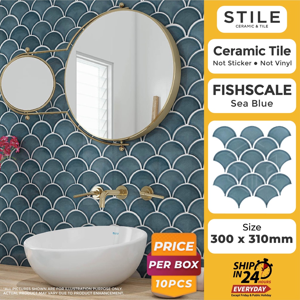 [REAL TILE]10PCS FISHSCALE SEA BLUE MOSAIC TILES /MOZEK/CERAMIC TILES ...