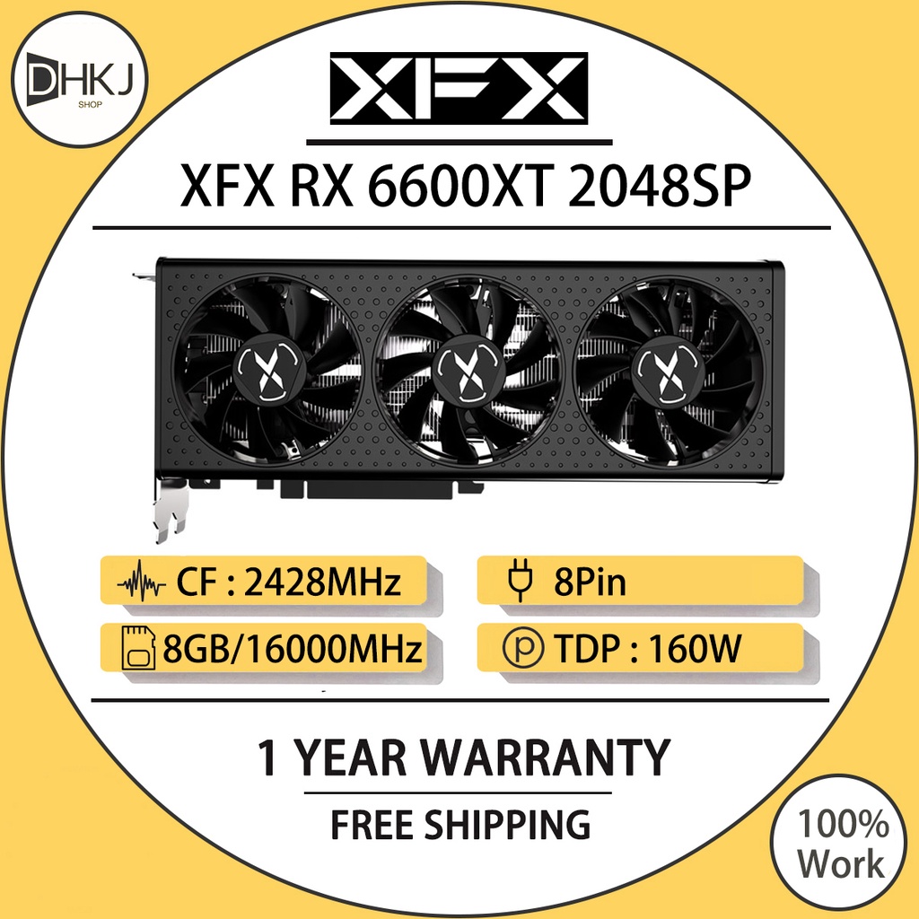 USED XFX RX 6600 XT 8GB Graphics Card SP2048 2607MHz GDDR6 8GB 128Bit 16Gbps GPU TDP 160W ...