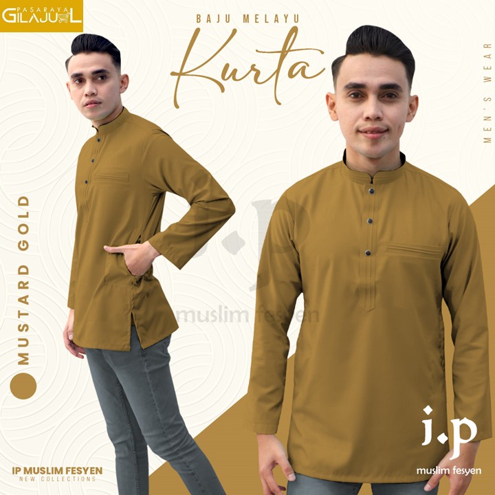 🔥 I.P MUSLIM BAJU RAYA 2023 🔥 BAJU KURTA LELAKI DEWASA MUSTARD GOLD ...