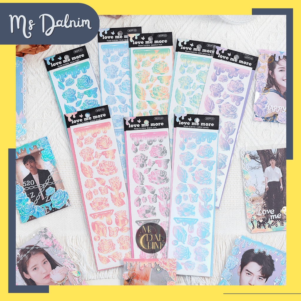 MAWAR Cute Korean Rose Flower Leaf Aesthetic Sticker Waterproof Shiny ...