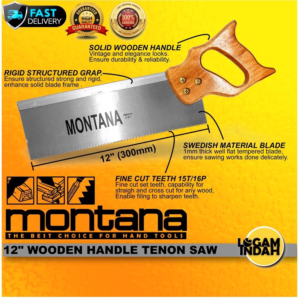 {!PROMOTION!} MONTANA 12" HEAVY DUTY WOODEN HANDLE TENON SAW / BACK SAW ...